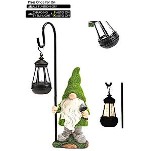 REYISO 12IN Solar Outdoor Gnomes Garden Statues Clearance - Funny Garden Gnome Statue with Solar Lights - Outdoor Garden Decorations - Spring Decor for Patio Yard Lawn Porch - Unique Gnomes Gifts
