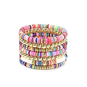 CONRAN KREMIX Colorful Surfer Heishi Clay Bead Stretch Bracelet For Women Stackable Colorful Beaded Bohemian Fashion Jewelry