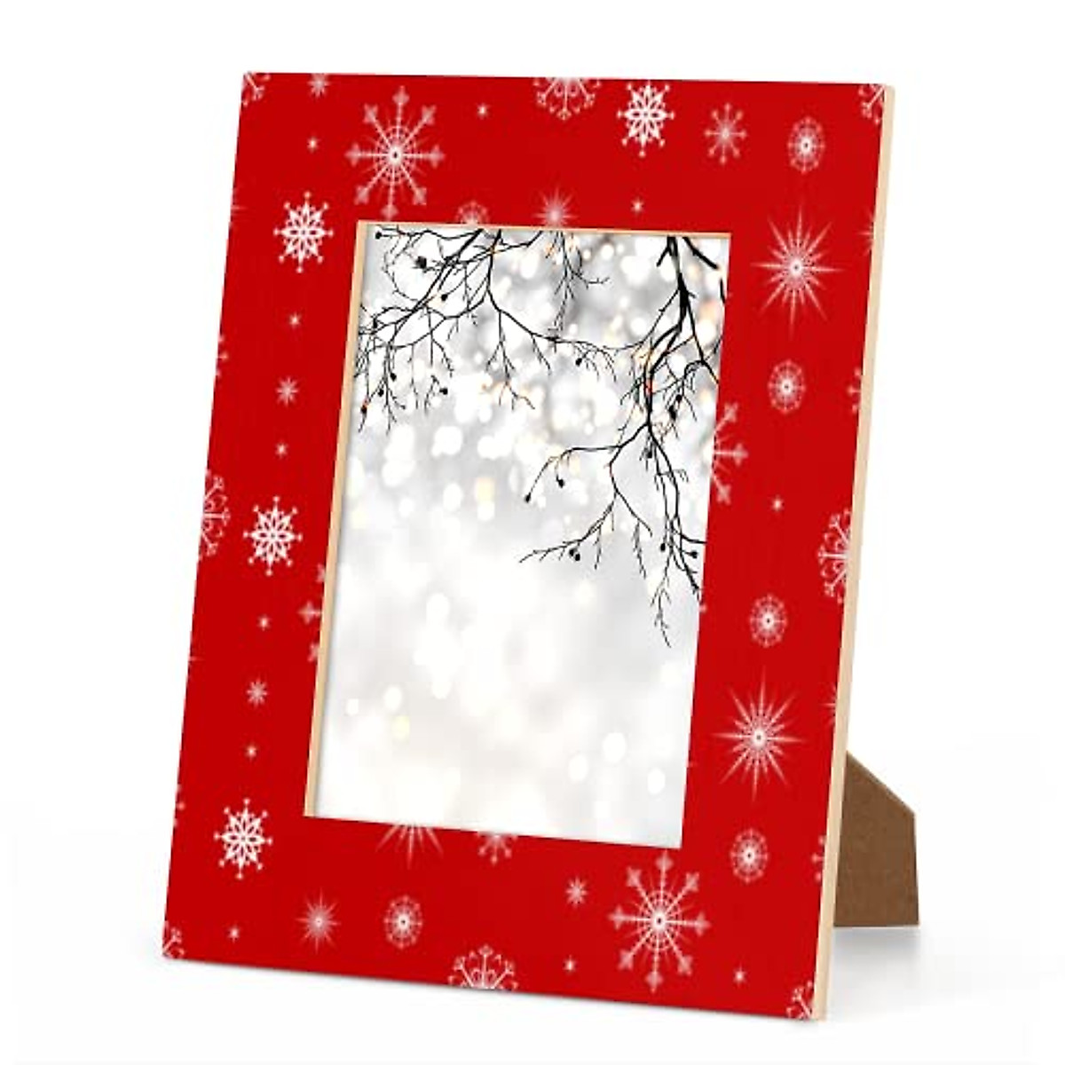 Pardick Xmas Red 4x6 Picture Frame, Christmas Snowflake Wooden Photo Frames for Tabletop and Wall Display, Picture Frame Home Office Decor
