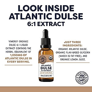 Vimergy USDA Organic Atlantic Dulse Extract, 55 Servings – Raw Liquid Seaweed Dulse Supplement Drops - Alcohol-Free, Vegan & Paleo Friendly (55 ml)