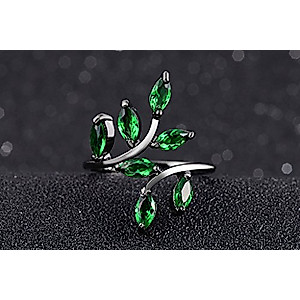 Huanhuan Jewelry Black Gold Plated Ring Marquise Cut Seven Green Cubic Zirconia Adjustable Leaf Design For Womens Girls Bridal Wedding Band Ring Unique Anniversary Gift Size 10