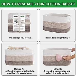 Ollieroo XXXXL Soft Woven Rope Laundry Hamper, Extra Large Laundry Basket with Handles, Collapsible Cotton Closet Storage Bins for Shelves, Toys, Pillows, Blankets, Clothes and Towels(Gradient Brown)