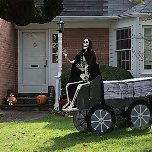 UMEELR 5.4ft/165cm Halloween Skeleton, Poseable Full Size Skeleton with Black Cloak, Life Size Human Bones for Halloween Front Yard Patio Lawn Garden