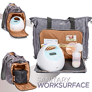 Zohzo Lauren Breast Pump Bag - Portable Tote Bag Great for Travel or Storage – Includes Padded Laptop Sleeve - Fits Most Major Pumps Including Medela and Spectra Breastpump (Black)