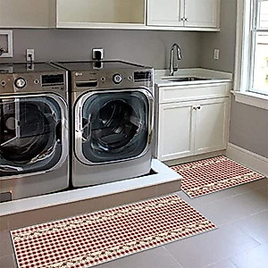 Red Retro Buffalo Tartan Farm Country Star Berry Kitchen Rug Runner Rug American Country Style Kitchen Floor Mats Non Slip Area Rug for Living Room Bath Doormat Indoor Carpet Set (20x24IN+20x48IN)