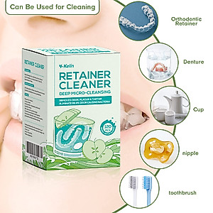 Y-Kelin Retainer and Denture Cleaner 120 Tablets for 4 Months Removes Stains Plaque Odors for Dentures Retainers Mouth Guard and Removable Dental Appliances (Apple, 120 PCS)
