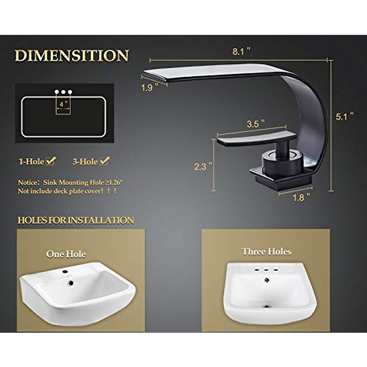 becola Matte Black Bathroom Faucet, Modern Single Hole Bathroom Faucet, Low Arc Brass Ceramic Valve Vanity Sink Faucet, Single Handle 1 Hole / 3 Holes Hot and Cold Water Mixer Tap - Matte Black