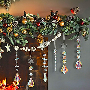 GuassLee Christmas Crystal Prism Ornaments for Christmas Tree - 6pcs Iridescent Teardrop Crystal Glass Sun Catcher for Christmas Decorations Indoor Tree Birthday Party Decor