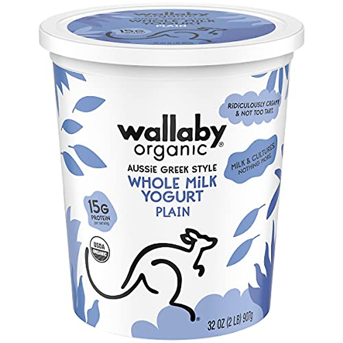 Wallaby Organic Aussie Greek Whole Milk Yogurt, Plain, 32 oz. USDA Organic