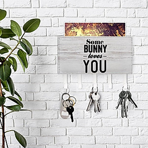 Yinrune Rustic Key Hangers with 5 Hooks Some Bunny Loves You Key Holder for Wall, Self Adhesive Key Organizer Positive Quotes Key Holder and Key Rack for Kitchen Bathroom Entryway Home Decor