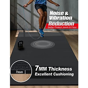 7' x 5' x 7mm Extra Large Exercise Mat, [35 Sq.Ft] Heavy-Duty & Extreme Non-Slip Rubber Gym Flooring for Home Gym, Pro Yoga Mat Gym Mat for Home Workout & Exercise Equipment, Shoe-Friendly Thick Workout Mat, with Portable Storage Bag