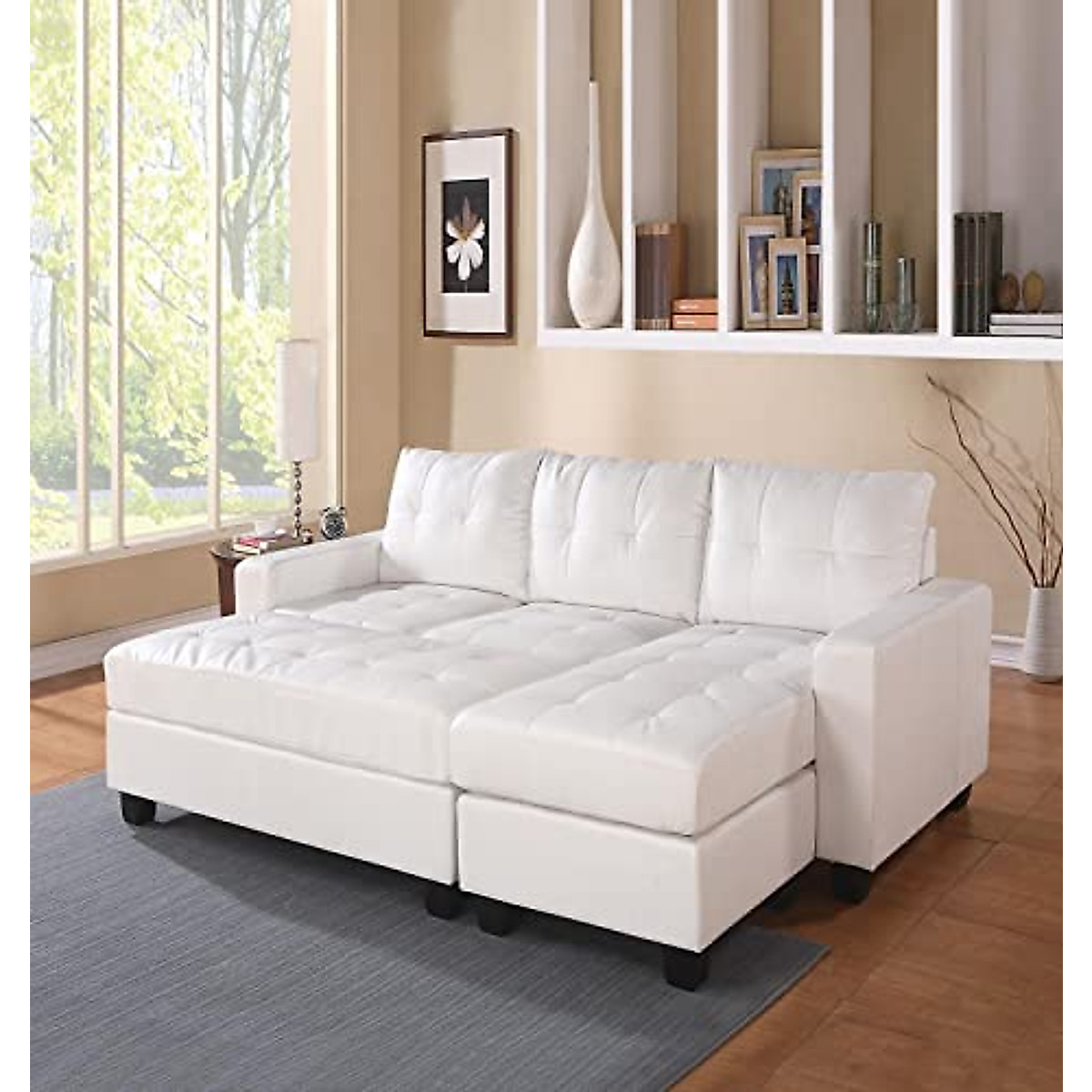 ACME FURNITURE Lyssa Sectional Sofa w/Ottoman - 51210 - White Bonded Leather Match