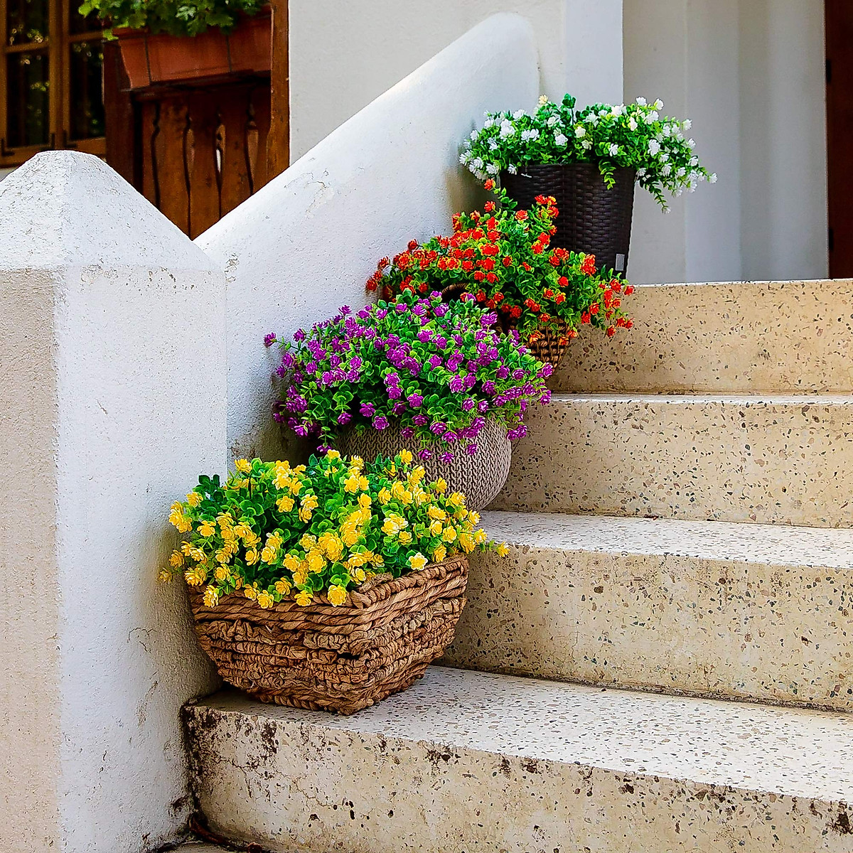 AXYLEX Artificial Flowers for Outdoors Fake Plants - 12 PCS Bundles Outside Face Spring Greenery UV Resistant No Fade Faux Bushes Daffodils Shrubs Home Garden Porch Patio Decoration Window Box(White)