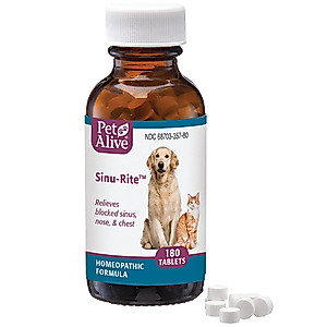 PetAlive Sinu-Rite - Natural Homeopathic Formula for Allergy-Related Congestion and Acute Sinusitis in Dogs and Cats - 180 Tablets
