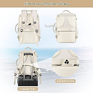 Sinaliy Large Travel Backpacks (Beige+Black), 40L Carry On Backpack, 17 Inch Laptop Backpack, Waterproof Backpack, College Bookbag, Laptop Backpack, Backpack for Women, as Person Item Flight Approved