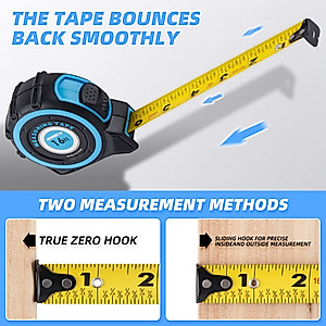 URASISTO Tape Measure 16FT with Fractions 1/8, Retractable Measuring Tape, Easy to Read, Rubber Protective Casing and Shock Absorbent Case for Carpenter, Surveyors, Engineers and Electricians