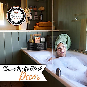 Autumn Alley Farmhouse Rustic Shower Caddy Basket for Bathroom - Toiletries Countertop Organizer, Decorative Bathroom Caddy, Bathroom Accessories with Toilette Label, 8.25" x 6", Black, Small