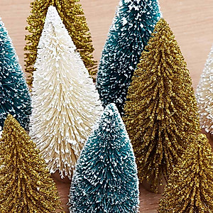 AerWo 24Pcs Mini Christmas Trees Bottle Brush Trees with Wood Base, Christmas Village Trees for Tabletop Christmas Decor Holiday Winter Decorations