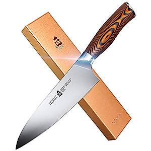 TUO Chef Knife- Kitchen Chefs Knife - High Carbon German Stainless Steel Cutlery - Rust Resistant - Pakkawood Handle - Luxurious Gift Box Included - 7 - Fiery Phoenix Series