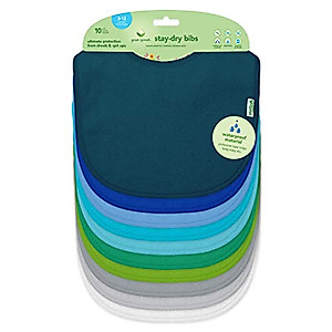 green sprouts Stay-dry Baby Bibs (10 pack) Waterproof protection, Adjustable hook-&-loop closure, Machine washable