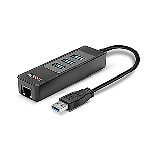 LINDY USB 3.1 Type A to Gigabit LAN 3 Port Type A Hub Adapter for Ultrabook and Tablet, Black