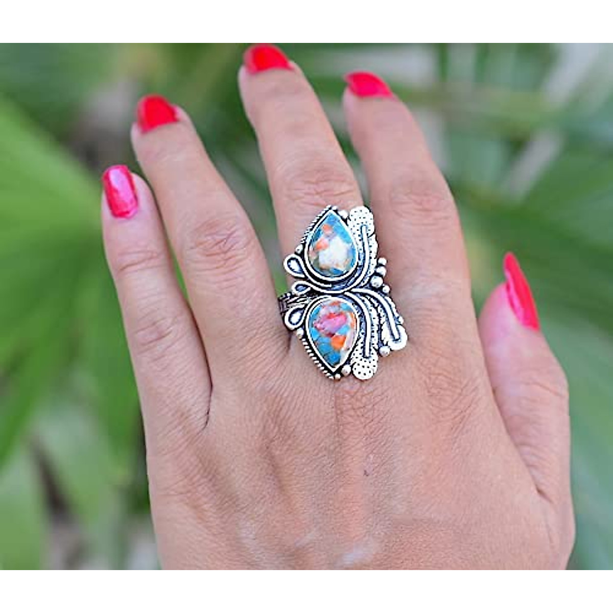 Rekha Gems Oyster Copper Turquoise Ring, 925 Sterling Silver Ring, Vintage Ring , Handmade Ring, Birthday Gift, Daily Wear Ring, Boho and Hippie, Ring, Turquoise Ring, Turquoise Jewelry- TQ-56 (8.50 US)