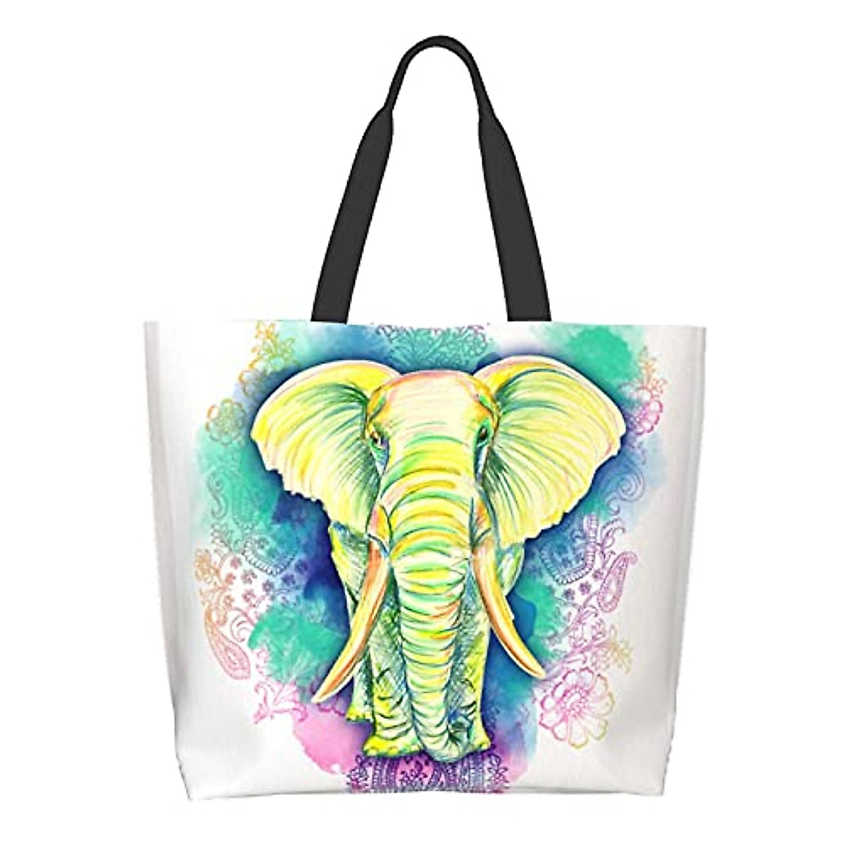 AuHomea Green Elephants Reusable Grocery Bags Big Capacity Shopping Bag Canvas Shoulder Tote Handbag For Women Girls