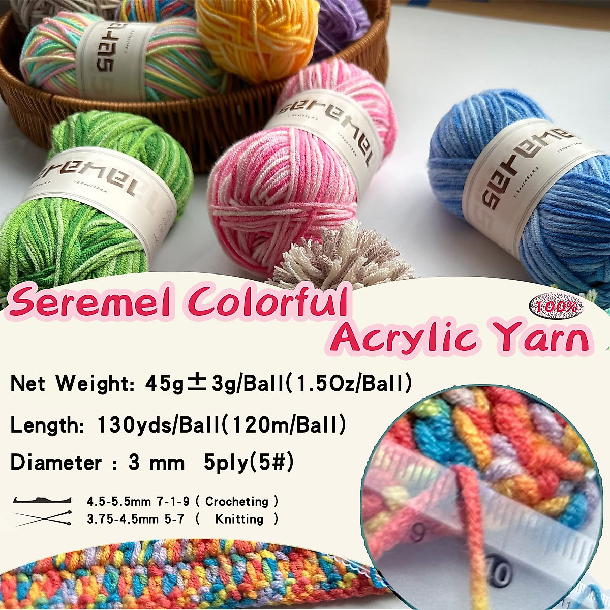 3 Pcs Pack with 5-Ply Acrylic Yarn, 3 Balls of 4.8Oz/135g Soft 3mm Medium Thick Colorful Yarn for Crocheting Knitting, 260 Yds/240m Crochet Blanket、Braids/DIY (Purple White)