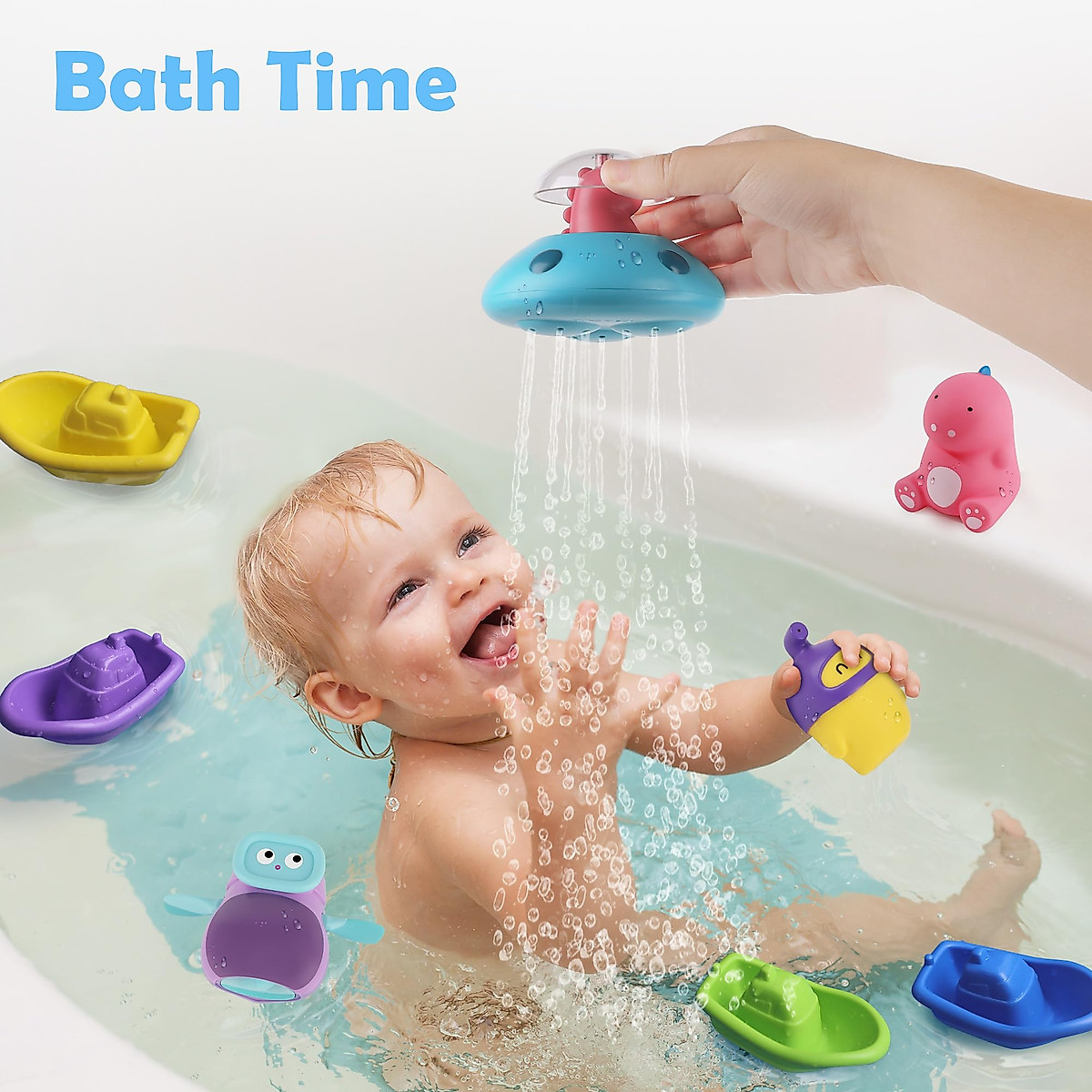 iPlay, iLearn Bath Toys for Toddlers 1-3, Baby Bathtub Pool Toys, Infant Fun Bath Tub Time, Floating Stacking Boats Water Toy, Birthday Shower Gift Set for 6 9 12 18 Month 1 2 3 Year Girls Boys Kids