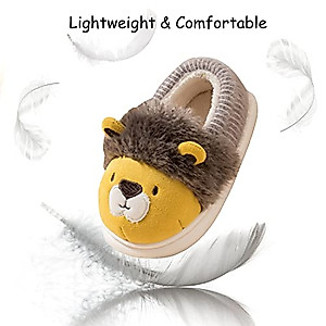 Fiedaz Toddler Slippers Boys Girls Plush Warm House Slippers Ultra-light Cartoon Lion Slipper Slip-on Non-slip Sole Home Shoes Indoor Outdoor Yellow 6-6.5 CN 150