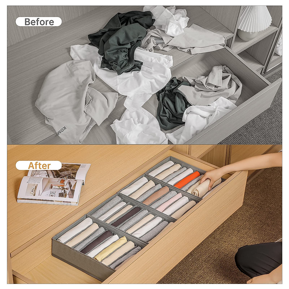 Coorganisers 4 Packs T-shirt Drawer Organizers for Clothing,10 Grids Compartment Storage Box Wardrobe Clothes Organizer, Washable Clothes Organizer for Folded Clothes, T-shirt, Legging, Silk Scarve