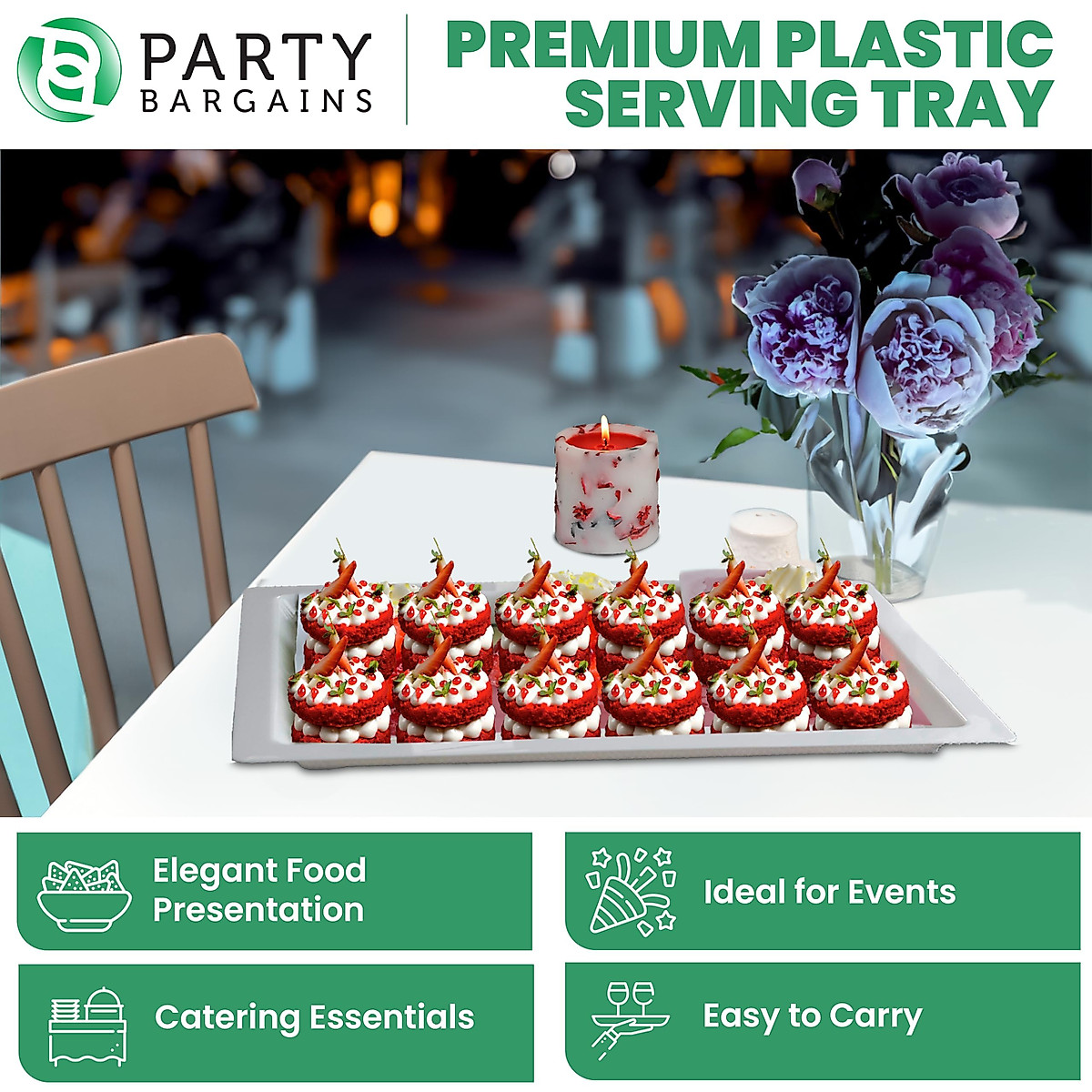 PARTY BARGAINS 16" x 11" Plastic Serving Trays - 4 Pack, Disposable White Plastic Trays, Excellent for Weddings, Buffets, Birthday Parties