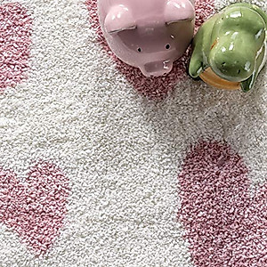 nuLOOM Olivia Heart Nursery Shag Area Rug, 4' Round, Pink