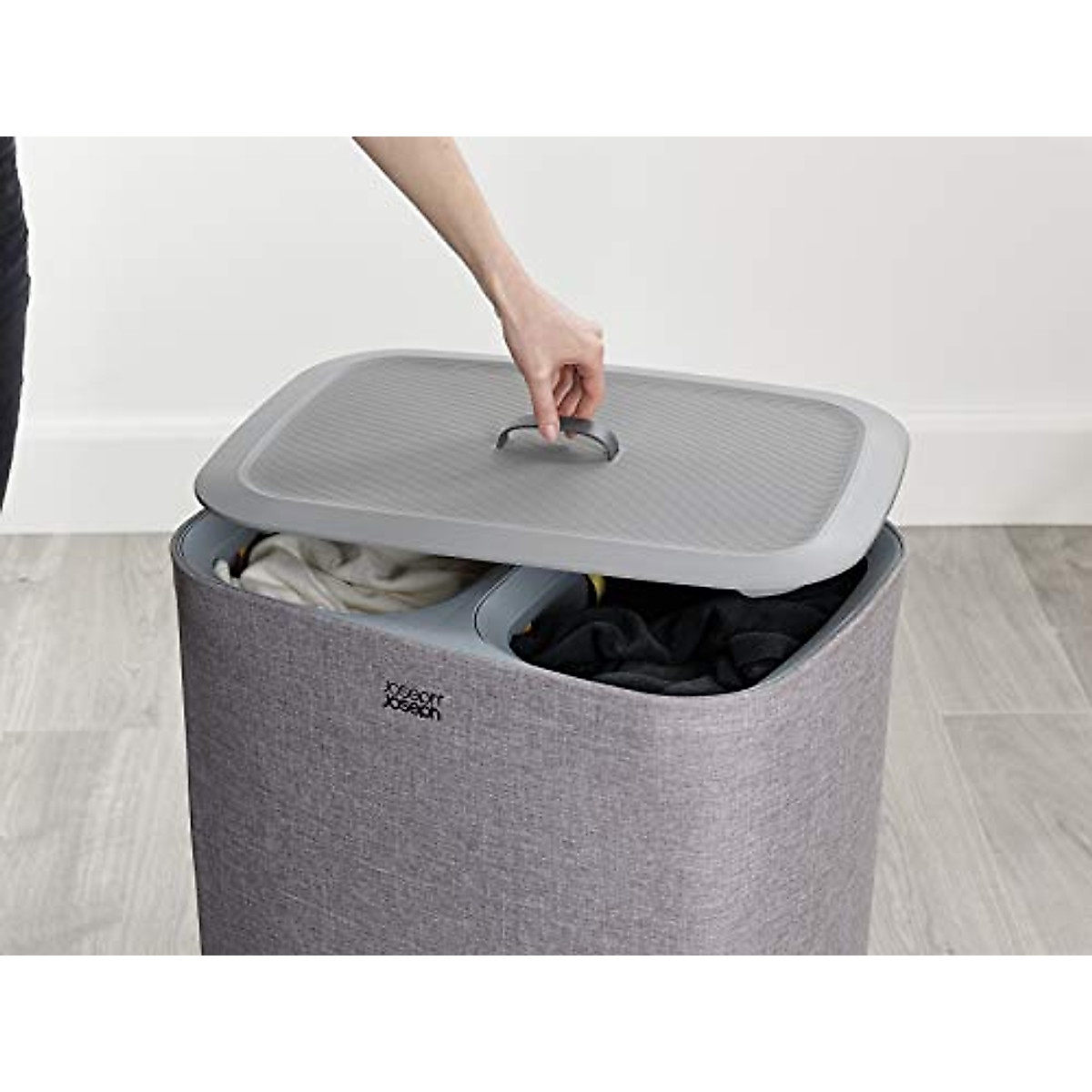 Joseph Joseph Tota 90-liter Laundry Hamper Separation Basket with lid, 2 Removable Washing Bags with Handles - Grey