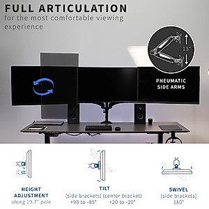 VIVO Triple Monitor Height Adjustable Desk Mount, 2 Pneumatic Arms, 1 Fixed, Counterbalance Stand, 17.6 lbs Weight Capacity, Max VESA 100x100, Fits up to 32 inch Screens, Black, STAND-V103G