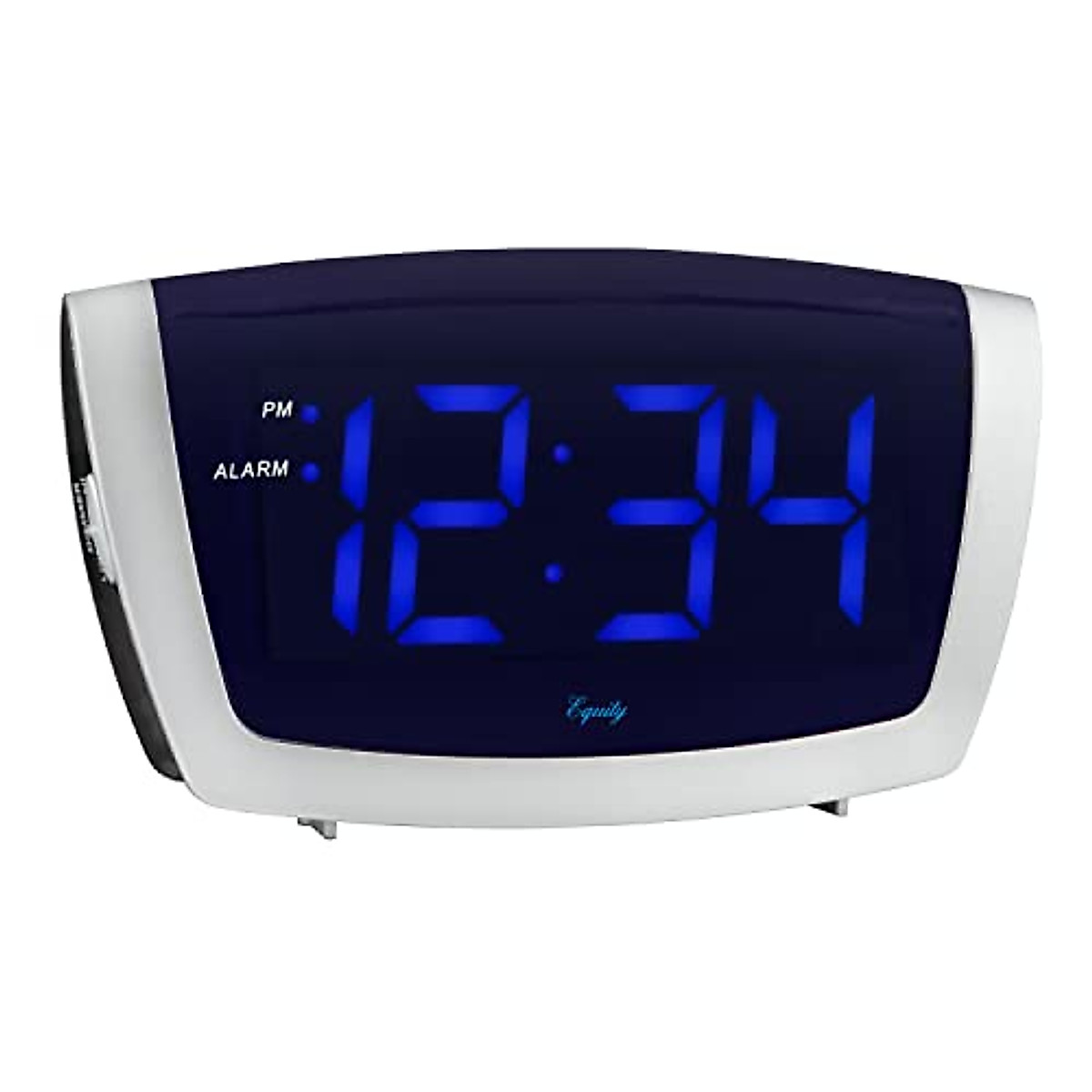 Equity by La Crosse LED Blue Digit Alarm Clock with USB Charging Port, Silver