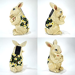 AIGEL Easter Bunny Garden Statue Outdoor Solar Decor, Mother Rabbit Holding Baby in Hands, Standing Statue for Patio, Lawn, Yard Art Decoration, Figurine Ornament Gift