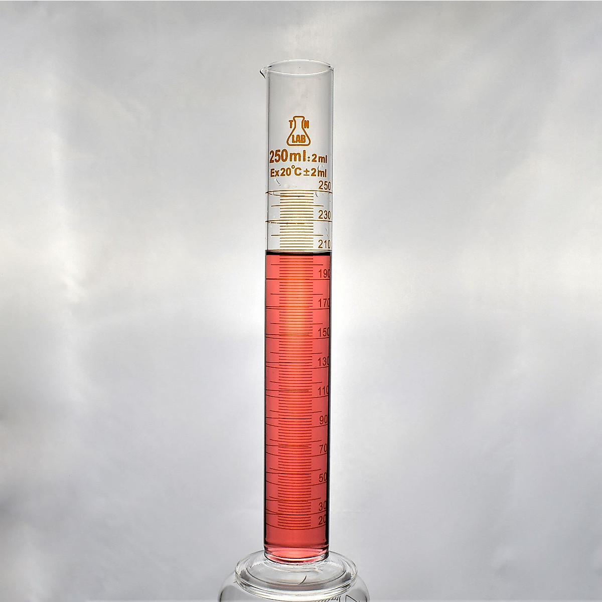 TN Lab Graduated Measuring Cylinder 250ml Borosilicate Glass with Glass Base 2-Pack