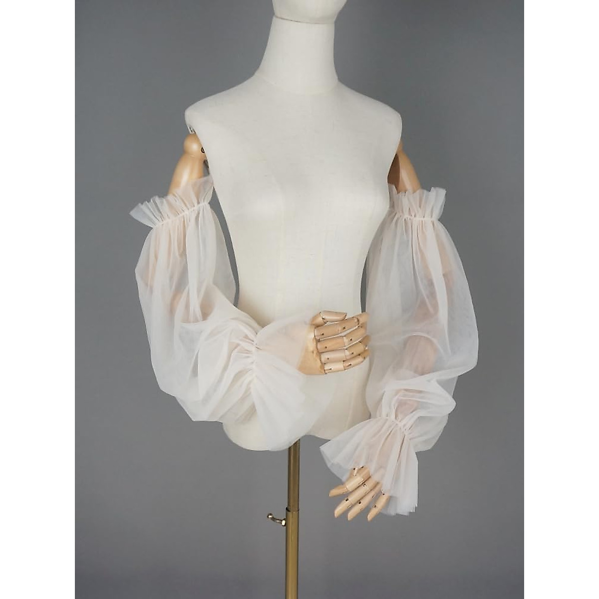 Removable Puff Sleeves for Wedding Dress Tulle Detachable Sleeves Add On Wedding Gift Bridal Accessories (Champagne)