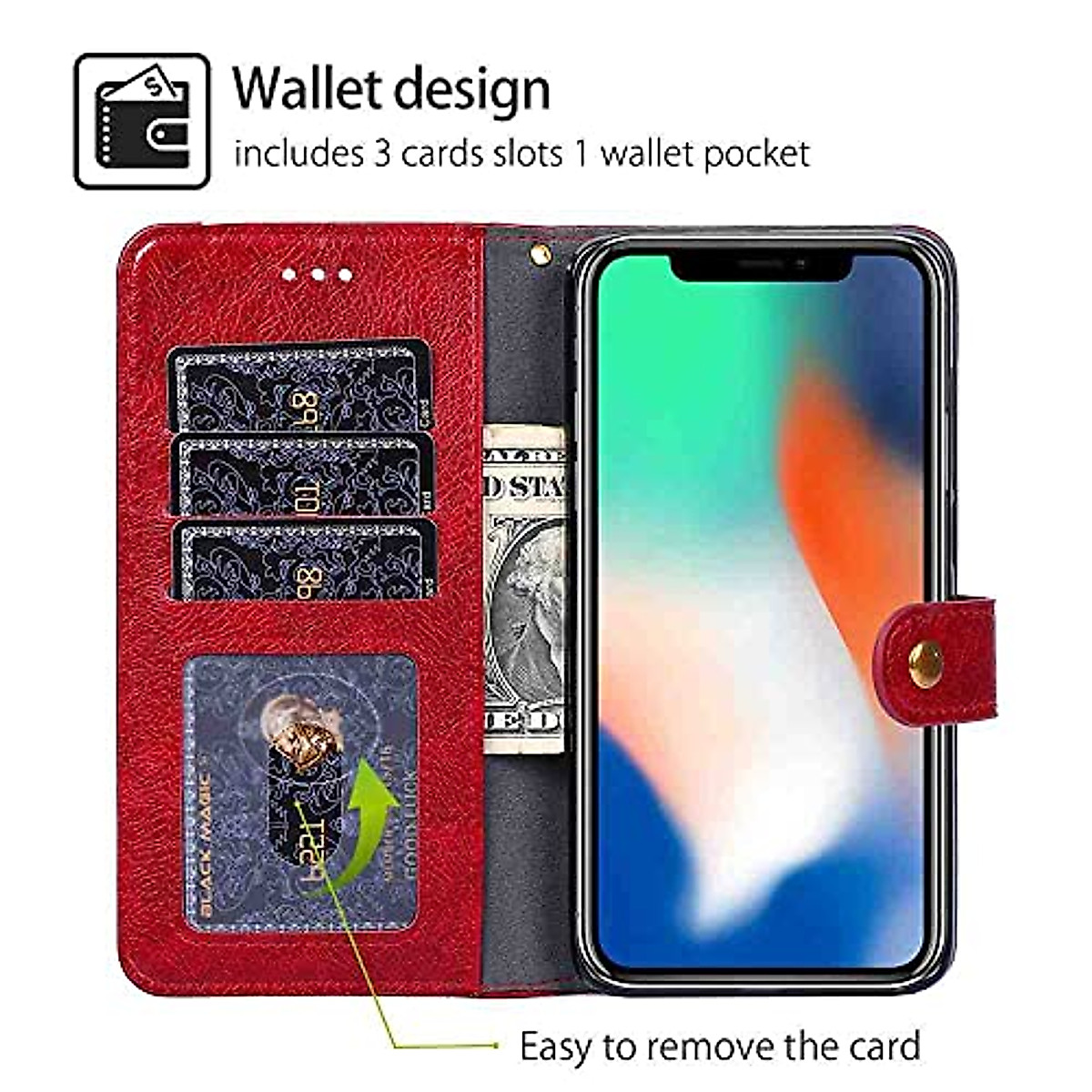 YOUKABEI MojieRy Phone Cover Zipper Wallet Folio Case for Oppo REALME 7 PRO, Premium PU Leather Slim Fit Cover for REALME 7 PRO, 1 Photo Frame Slot, 3 Card Slots, Dirt-Proof, Red