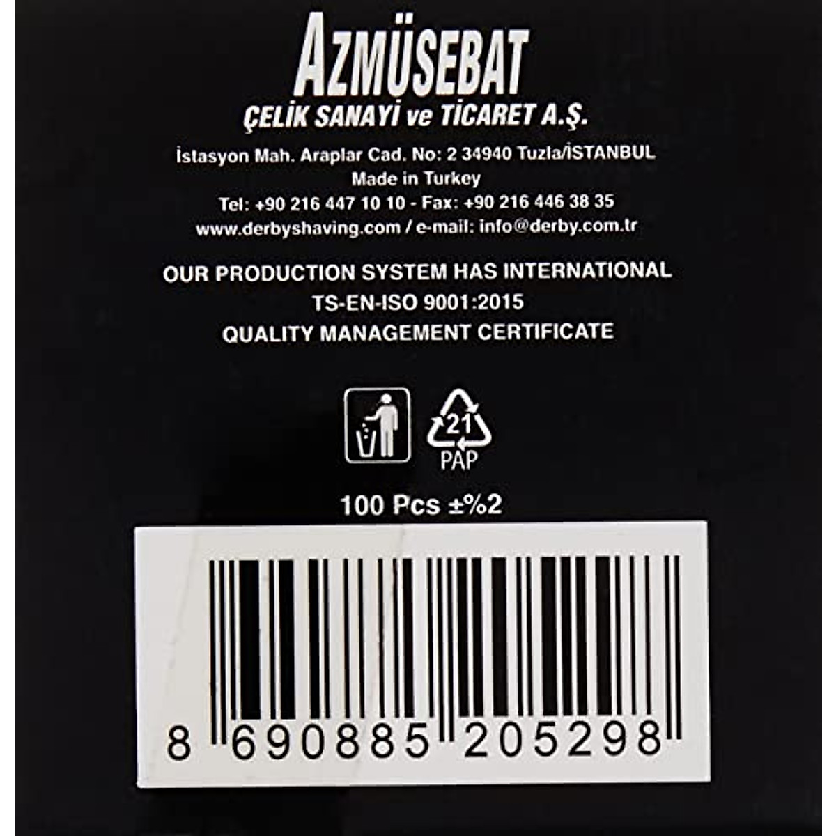 DERBY TOKAI Swedish Steel 100 Half Razor Blades, Premium Black