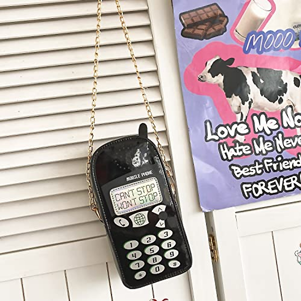 KUANG! Women Cute Digital Mobile Phone Shaped Shoulder Bag Funny Crossbody Bag Pu Messenger Chain Purse for Girls