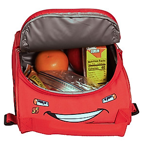 Disney Pixar Cars Girls & Boys 4 Piece Backpack Set for Kindergarten, School Bag with Front Zip Pocket, Mesh Side Pockets, Lightning McQueen 3D Insulated Lunch Box, Water Bottle, & Squish Ball Dangle