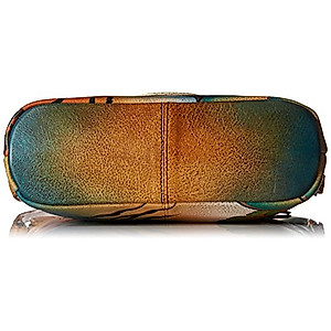 Anna by Anuschka Genuine Leather V-Shap Flap Crossbody Bag | Hand-Painted Original Artwork | Peacock Collage