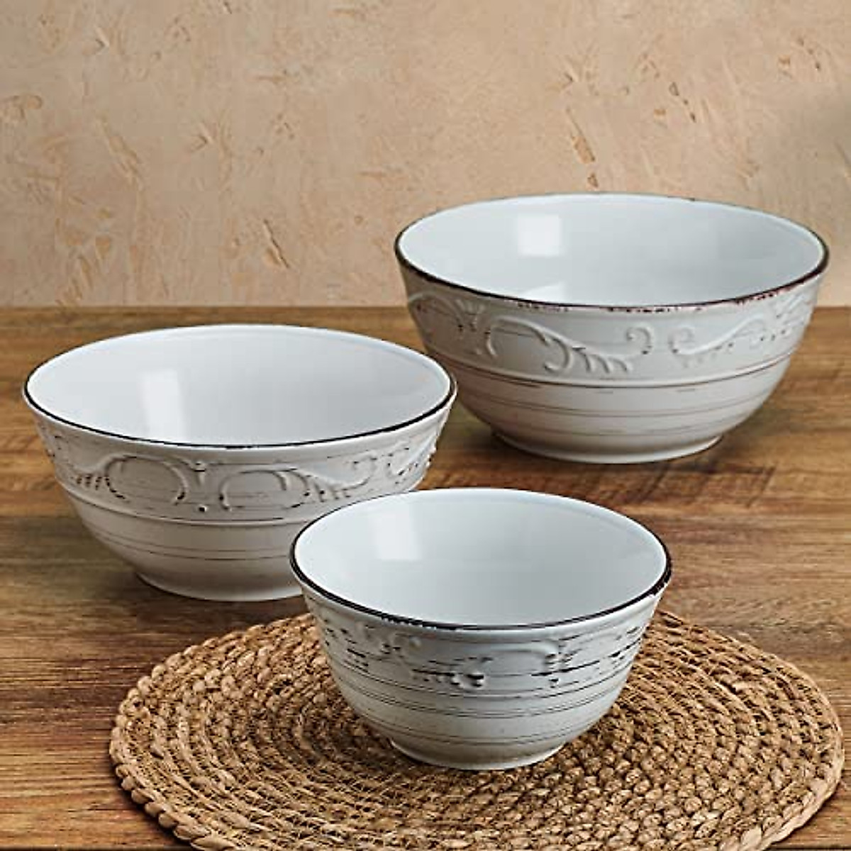 Pfaltzgraff Trellis Serving Bowls, Set of 3, White
