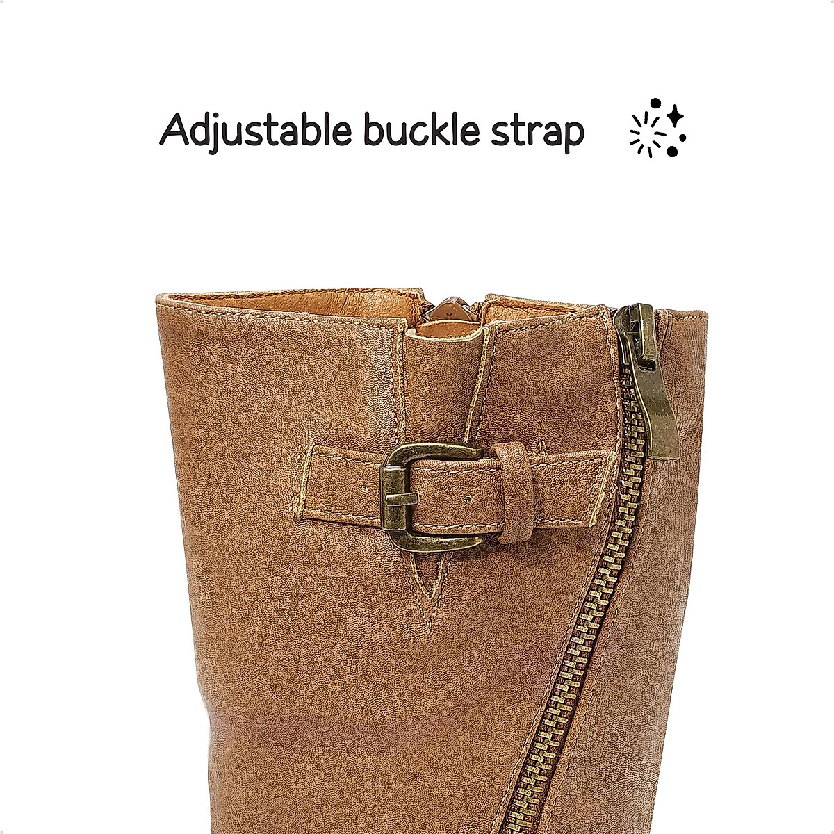 DREAM PAIRS Girls Buckle Zipper Knee High Winter Boots,Size 4 Big Kid,Camel,Atlanta-K