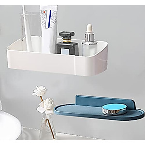 Fineget Floating Shelves Wall Mount Shelf Plastic Adhesive Soap Shower Caddy for Bathroom Kitchen Bedroom Living Room Rustproof No Drilling Storage Organizer 4 Pack