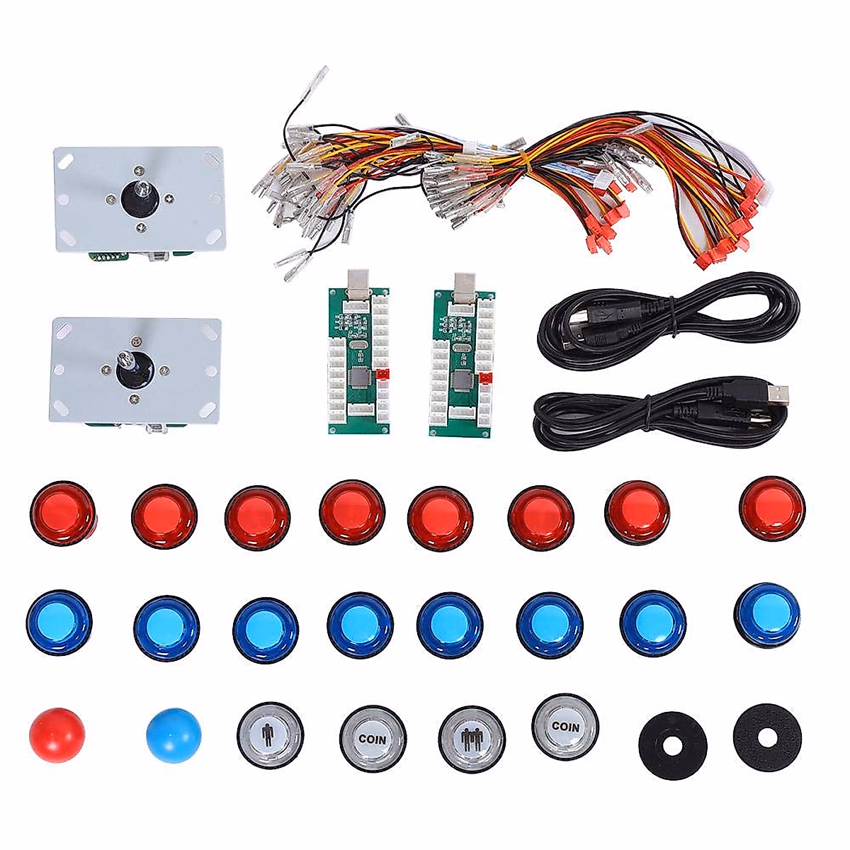 Classic Arcade Game DIY Parts, DIY Arcade Game 2xJoystick Set, USB Computer Chip Control Panel, 20xGamepad Button with Light Multiple Colour Kits for PS3/PC