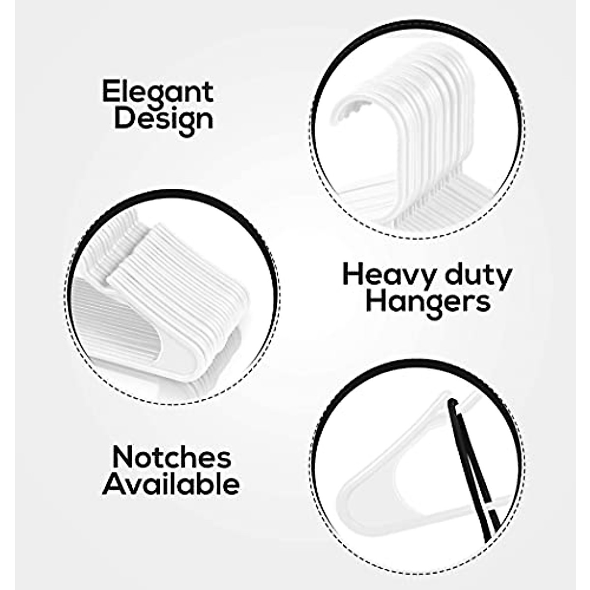 Utopia Home Value Pack of Black Velvet and White Plastic Hangers- Ultra Thin Strong Hangers with Notches- No More Slippage- Space Saving - Pack of 100
