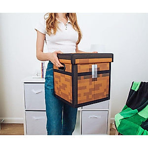 Minecraft Brown Chest 13-Inch Storage Bin Chest With Lid | Foldable Fabric Basket Container, Cube Organizer With Handles, Cubby For Shelves, Closet | Home Decor Essentials, Video Game Gifts